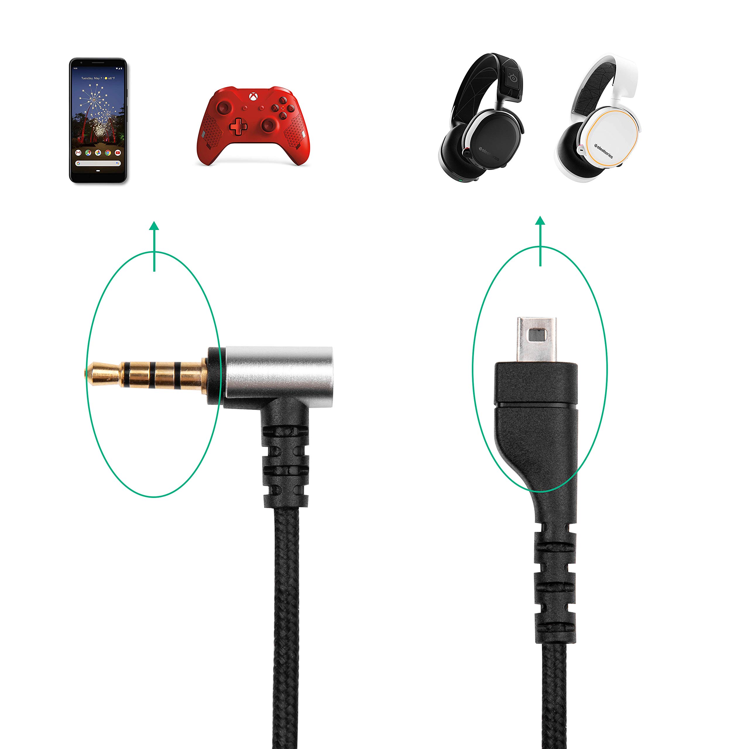 Smays Headset Cable Replacement for SteelSeries Arctis 3, Arctis 5, Arctis 7, Arctis Pro Gaming Headphone, Audio Cord 6.5ft