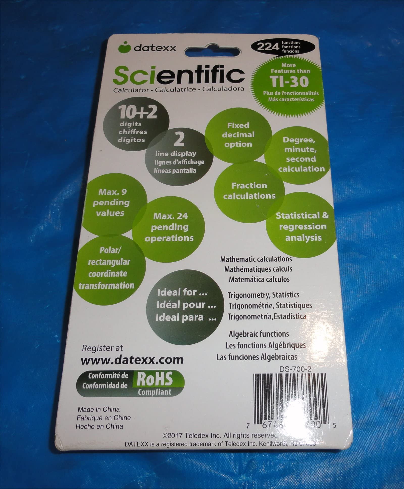 Scientific Calculator DATEXX DS-700 2-line 224-Function TI-30X IIS TI30