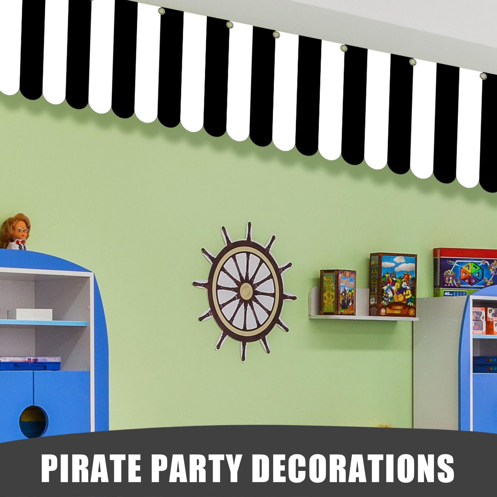 Preboun 3 Pcs Carnival Awning Decorations Tent Circus Hanging Decorations Carnival Banner Concession Stand Sign Canopy Awning for Pirate Summer Party, 9.84''x78.74''(Black and White)