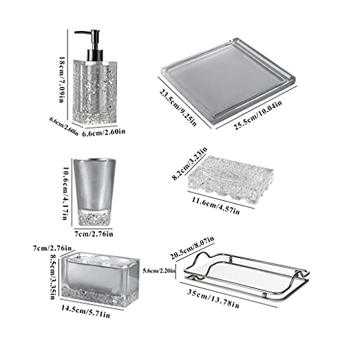 Soap Dispenser Resin Accessories Set - 6 Piece Soap Dish Soap Dispenser Toothbrush Holder Mouthwash Cup and Tray Accessory (Red) Soap Dispenser (Color : Silver) (Red B)