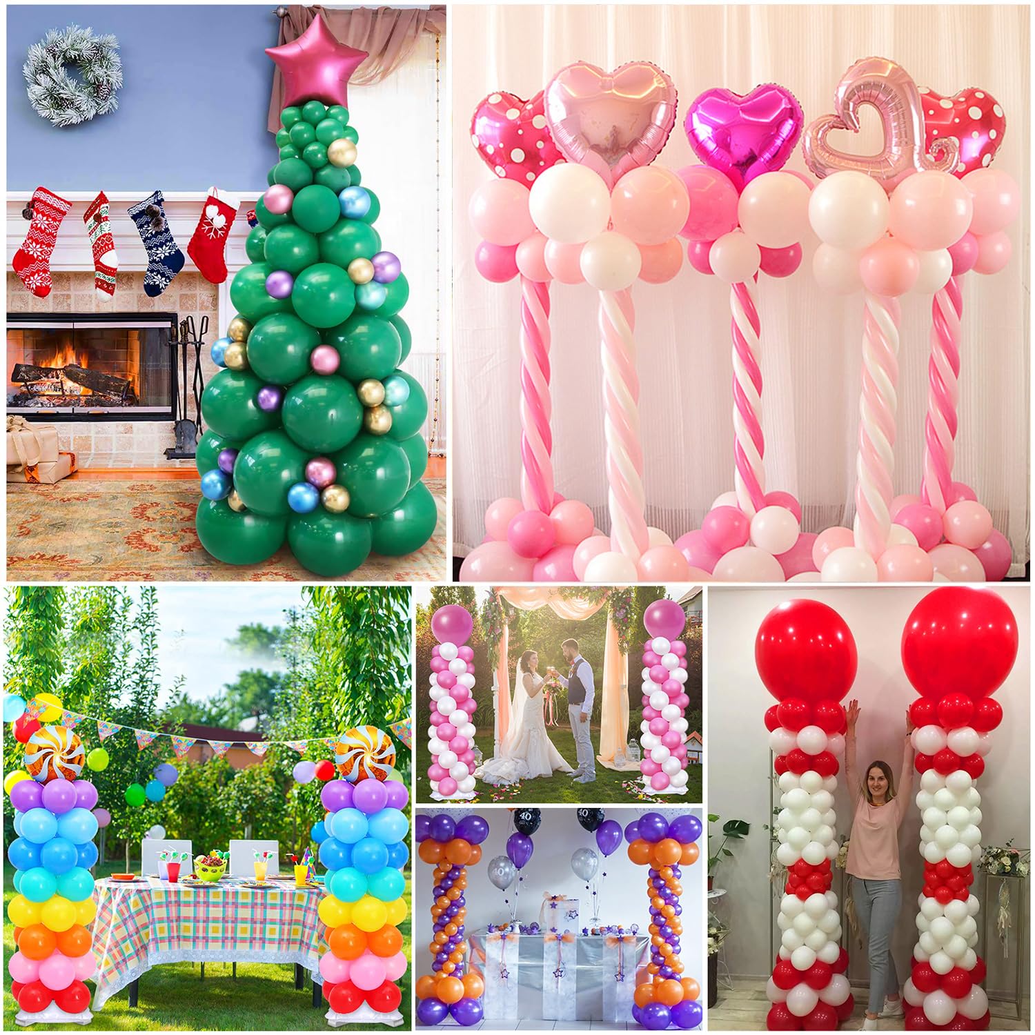 Toosci 2 Sets Adjustable Balloon Column Stand Kit, Metal 9 Feet Balloon Stands for Floor, Balloon Tower Decorations for Baby Shower Graduation Birthday Wedding Party