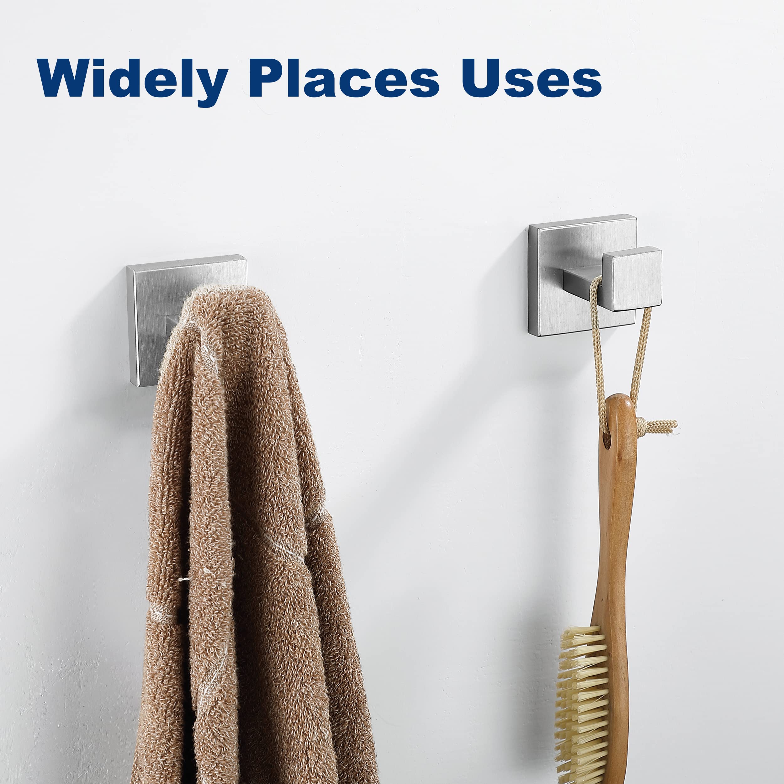 Towel Hooks for Bathrooms, Brushed Nickel Towel Hook for Kitchen Bathroom, SUS304 Stainless Steel Coat Hook, Square Heavy Duty Holder Robe Hooks for Hanging Towels, Coats, sponges, Wall Mount, 4 Pack
