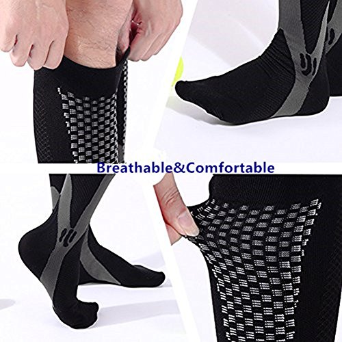 ZFiSt 3 Pair Sport Compression Socks Men Women, Compression Stocking Nurse Socks for Edema Travel(Black+red+grey,XXL)