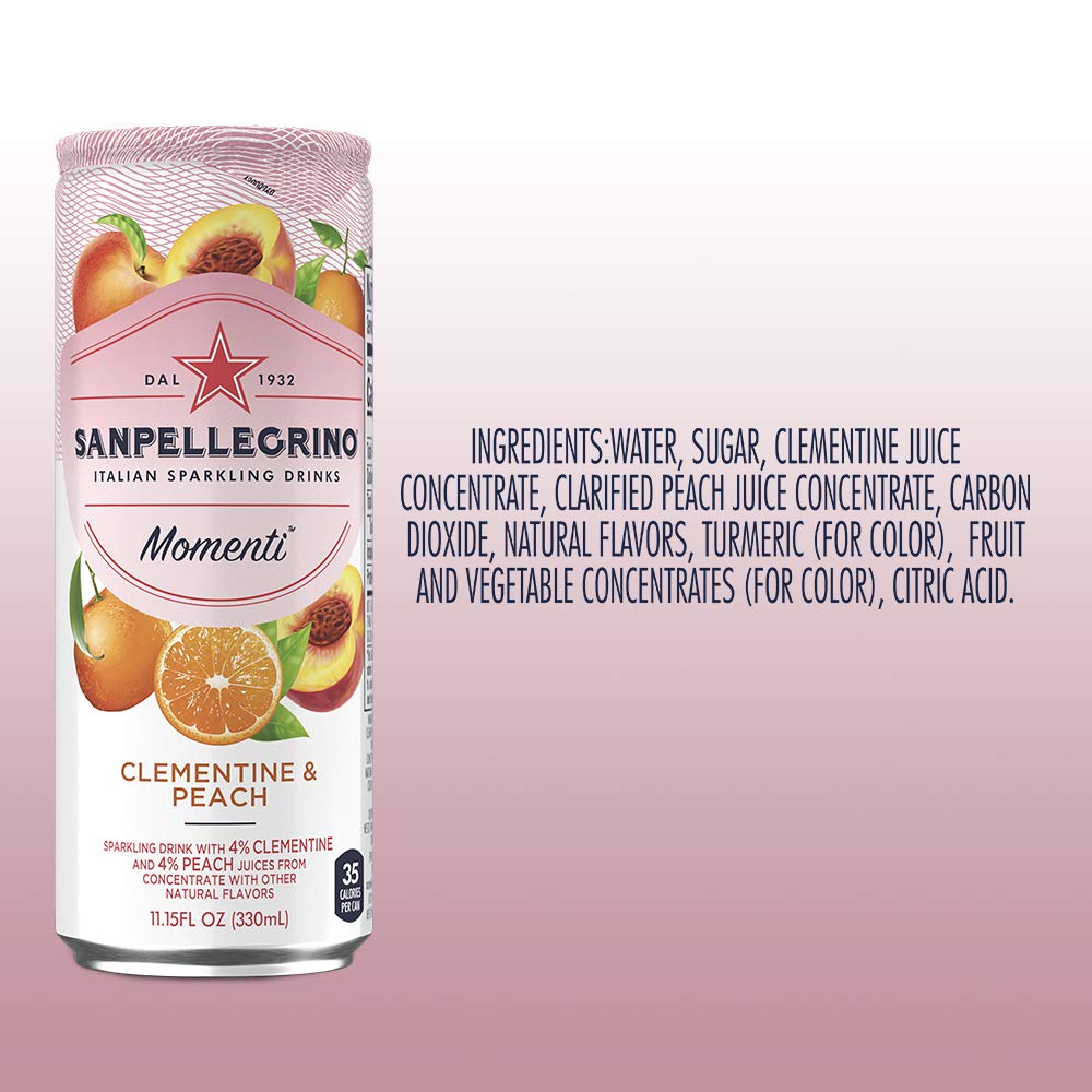 Sanpellegrino Momenti Clementine and Peach Flavored Sparkling Drink, 11.15 Fl Oz (Pack of 24)