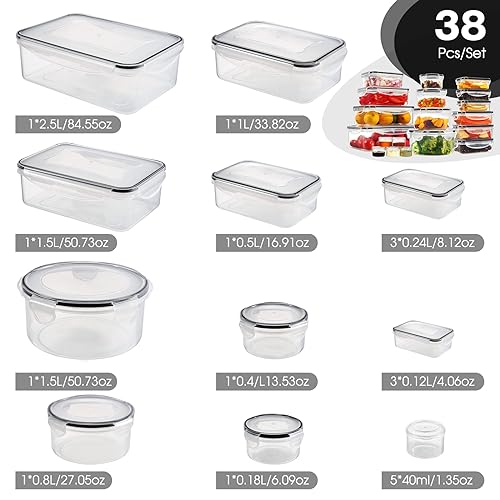 Tiastar 38PCS Food Storage Containers with Lids, Airtight Plastic Storage Containers, BPA Free &100% Leakproof Food Containers, Includes 16 Reusable Labels & 1 Marker