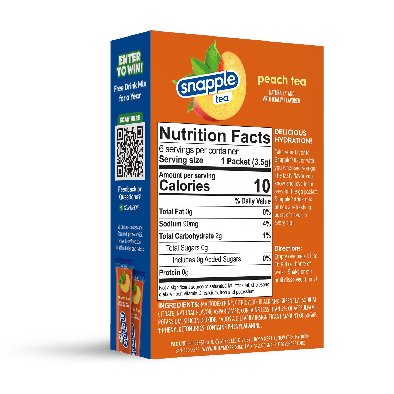 Snapple Tea β Sugar Free & Delicious, Made with Natural Flavors (Peach, 72 Sticks)