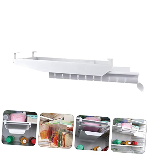 YARNOW 1pc Refrigerator Storage Bracket Fridge Freezer Bags Rack Bag Organizer Zipper Bag Rack Hanger Refrigerator Storage Shelf Refrigerator Stand Holder Rack Abs Tray White Telescopic
