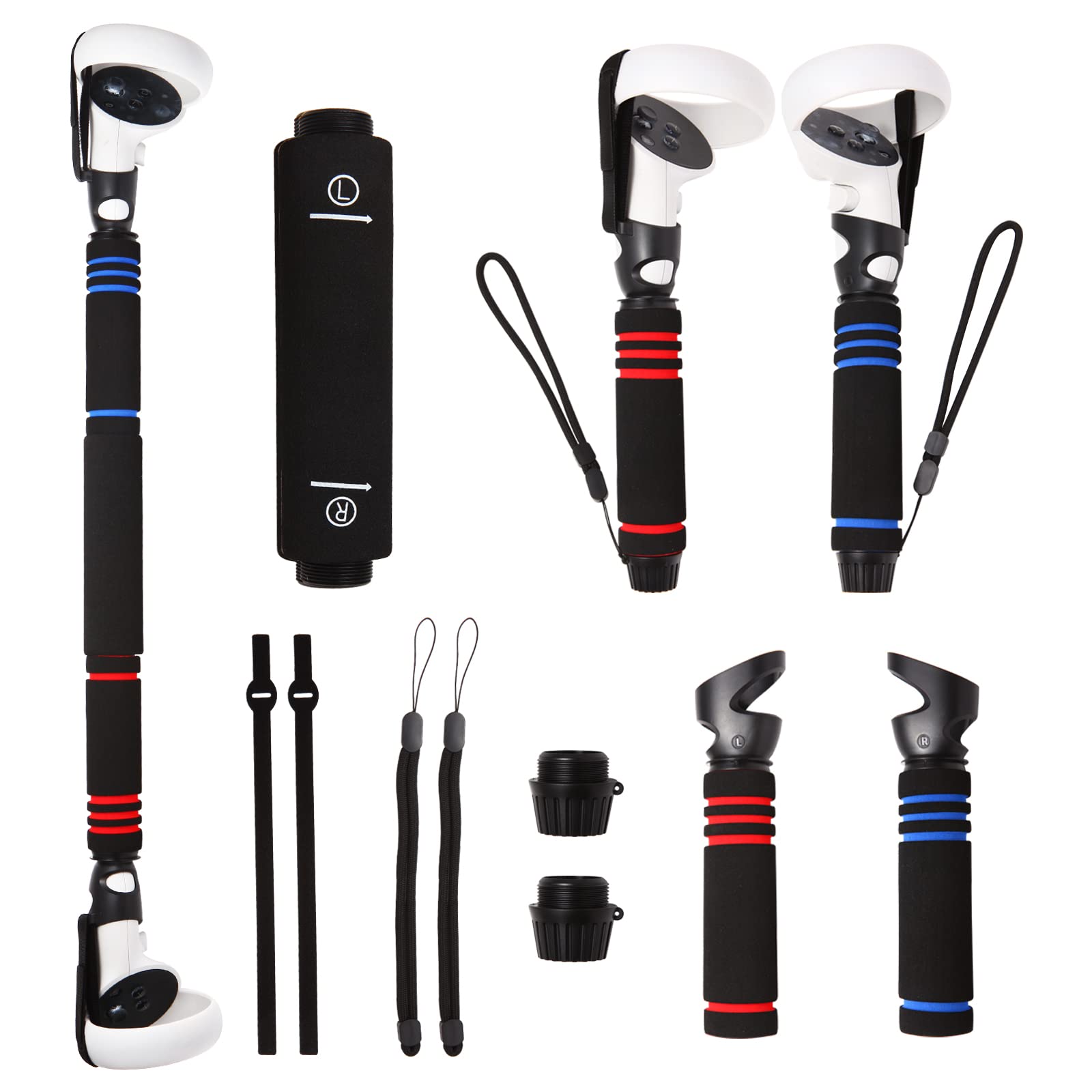 VR Long Stick Handles and Dual Handles Extension Grips Accessories for Meta/Oculus Quest 2 Playing BeatSaber Games and VR Game