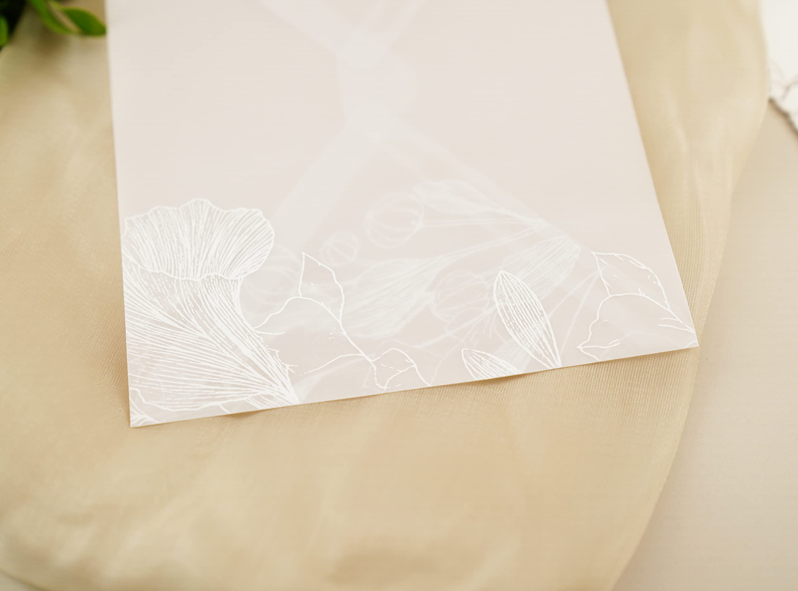Puremigo 50 Pack Vellum Envelope Translucent Paper, White Elegant Printing Clear Envelopes for 5x7 Inch Invitations for Wedding Bridal Shower