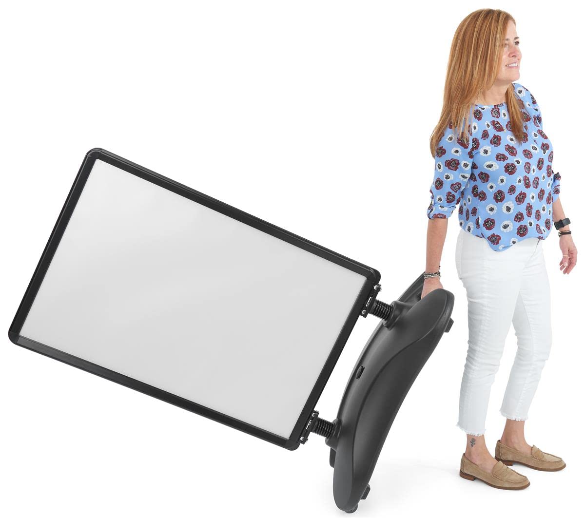 Sidewalk Poster Stand with Water-fill Base Holds 24x36 Graphics, Double-sided Sandwich Board for Outdoor Use, Front-loading Snap-open Poster Frame, Black