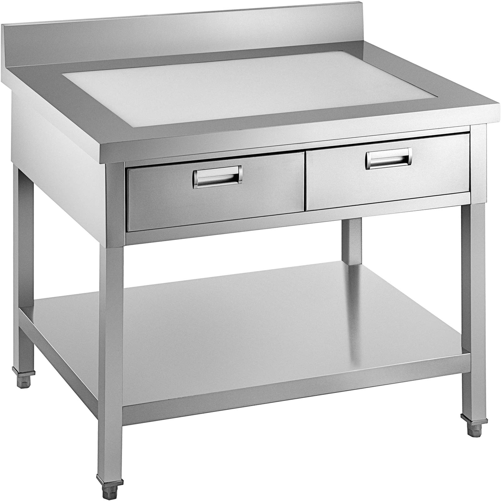 VEVOR Stainless Steel Work Table 24 x 48 in Commercial Food Prep Worktable with 2 Drawers, Undershelf and Backsplash, 992 lbs Load Stainless Steel Kitchen Island for Restaurant, Home and Hotel