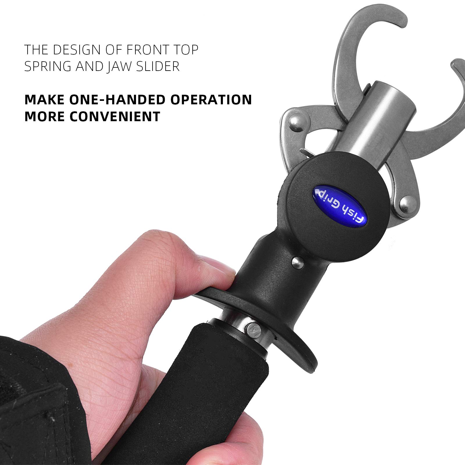 SF Fish Grip Holder Stainless Steel Fishing Gripper Two-Sided Trigger Tool Fish Lip Grabber with Scale Max 30kg EVA Foam Handle Adjustable Wrist Strap