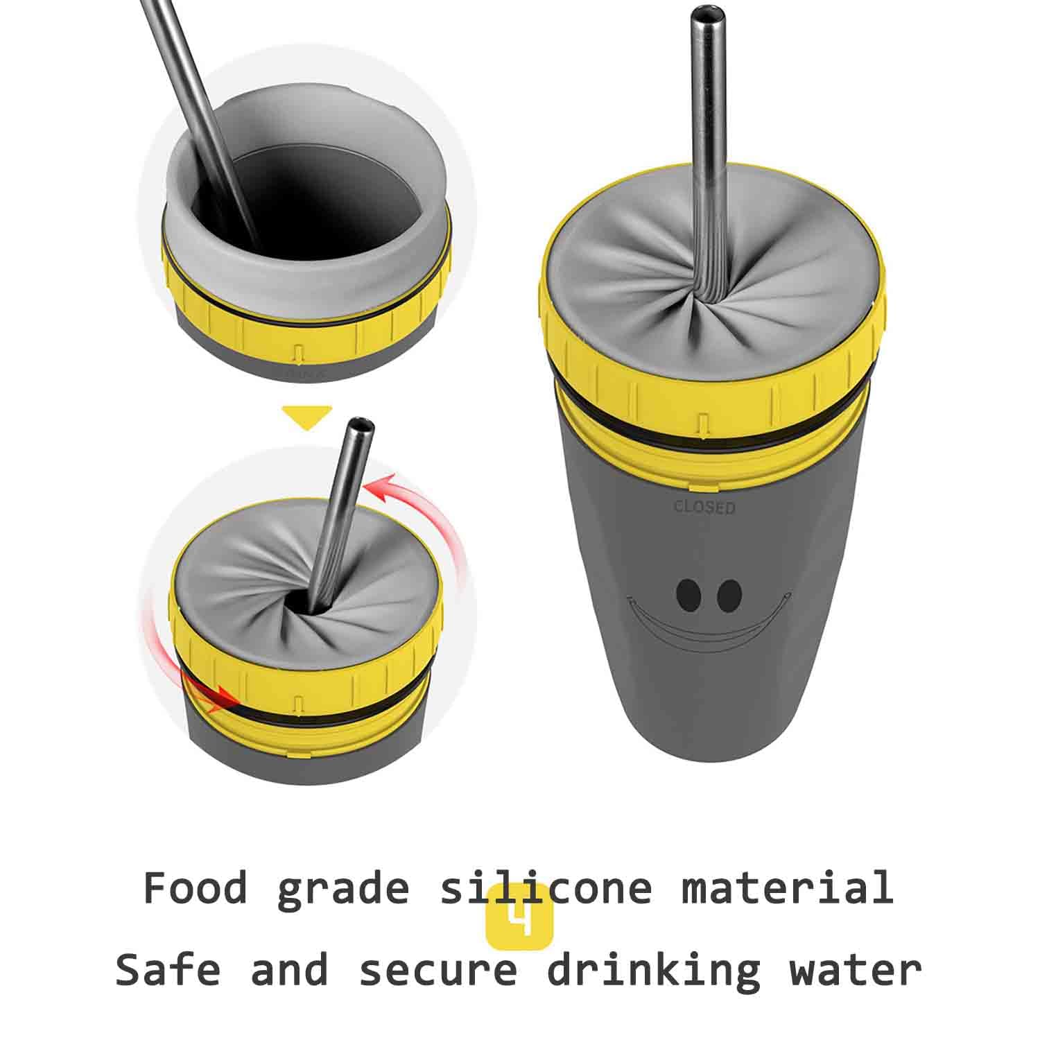 Twizz Cup 11oz, Twizz Travel Mug with Straw 300ml, Twizz Coffee Cup, Twizz Insulated Cups Unique Twist Leak-Proof Design, Twizz Coffee Cup Aperture Mug with Straw Double Silicone (Lion, Grey)