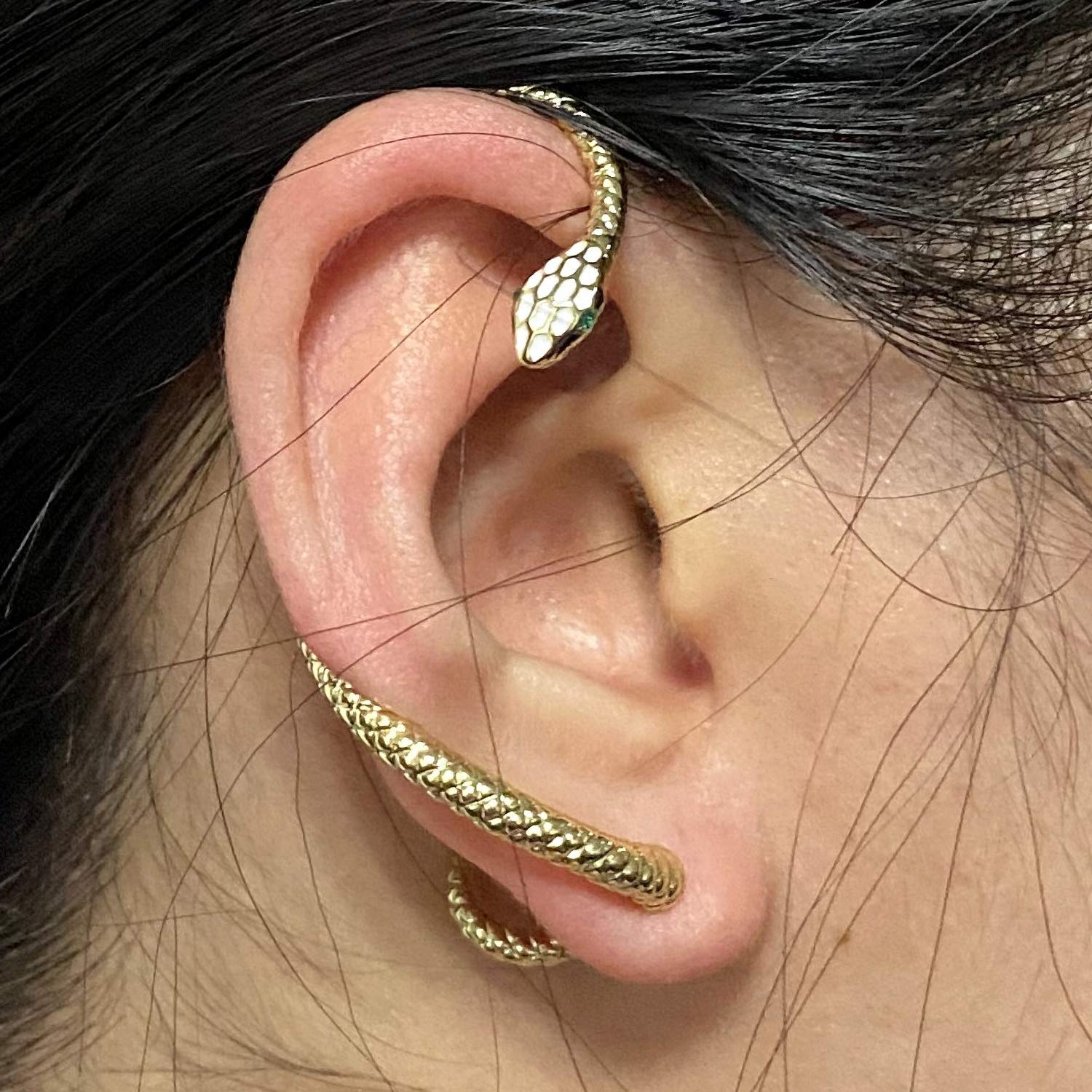 Yoursfs Snake Ear Wrap Earrings 1 PCS 18K Yellow Gold Plated Snake Earring Cuff Sterling Silver Stud Earrings