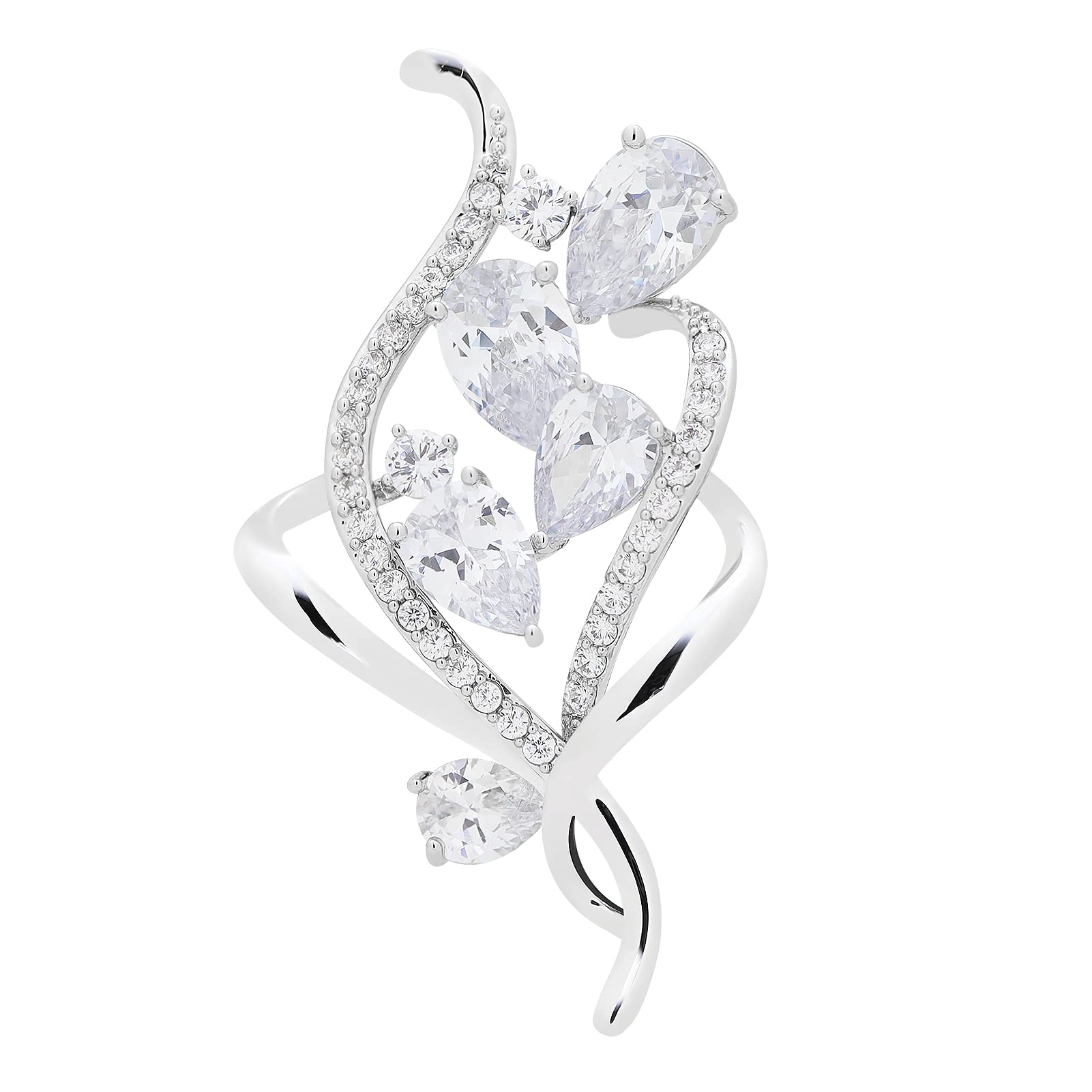 Zirconia Crystal Flower Brooches Pins for Women bouquets Costume Jewelry Gifts (silver)