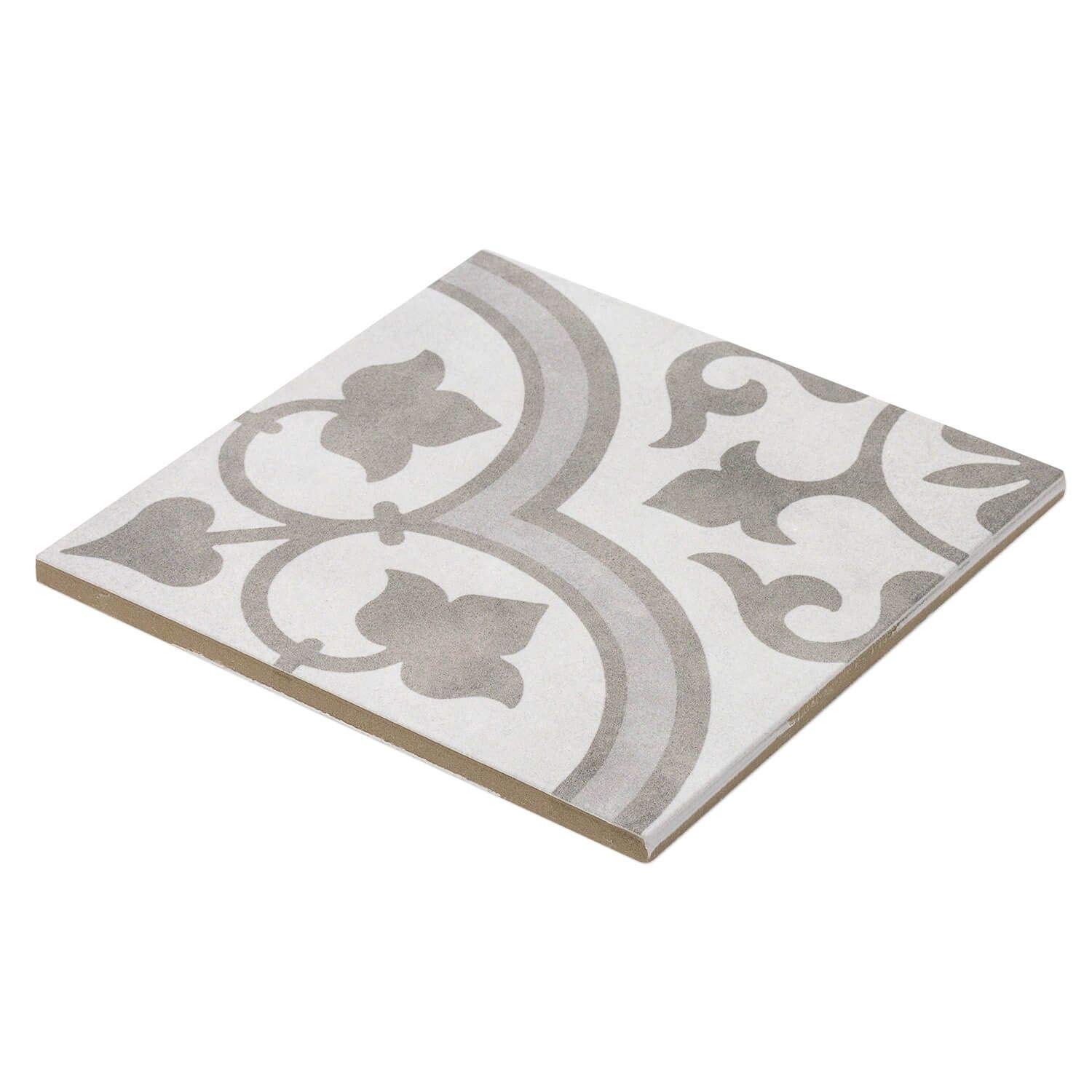 Sintra Silver Ornate Matte Porcelain Encaustic Backsplash, Kitchen, Bathroom, Floor and Wall Tile Sample