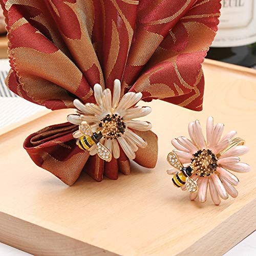 SCTD Daisy Flower Napkin Rings - Set of 6 Metal Bee Napkin Holders for Wedding Party and Daily Use, a Beautiful Complement to Your Dinner Table Décor (White)