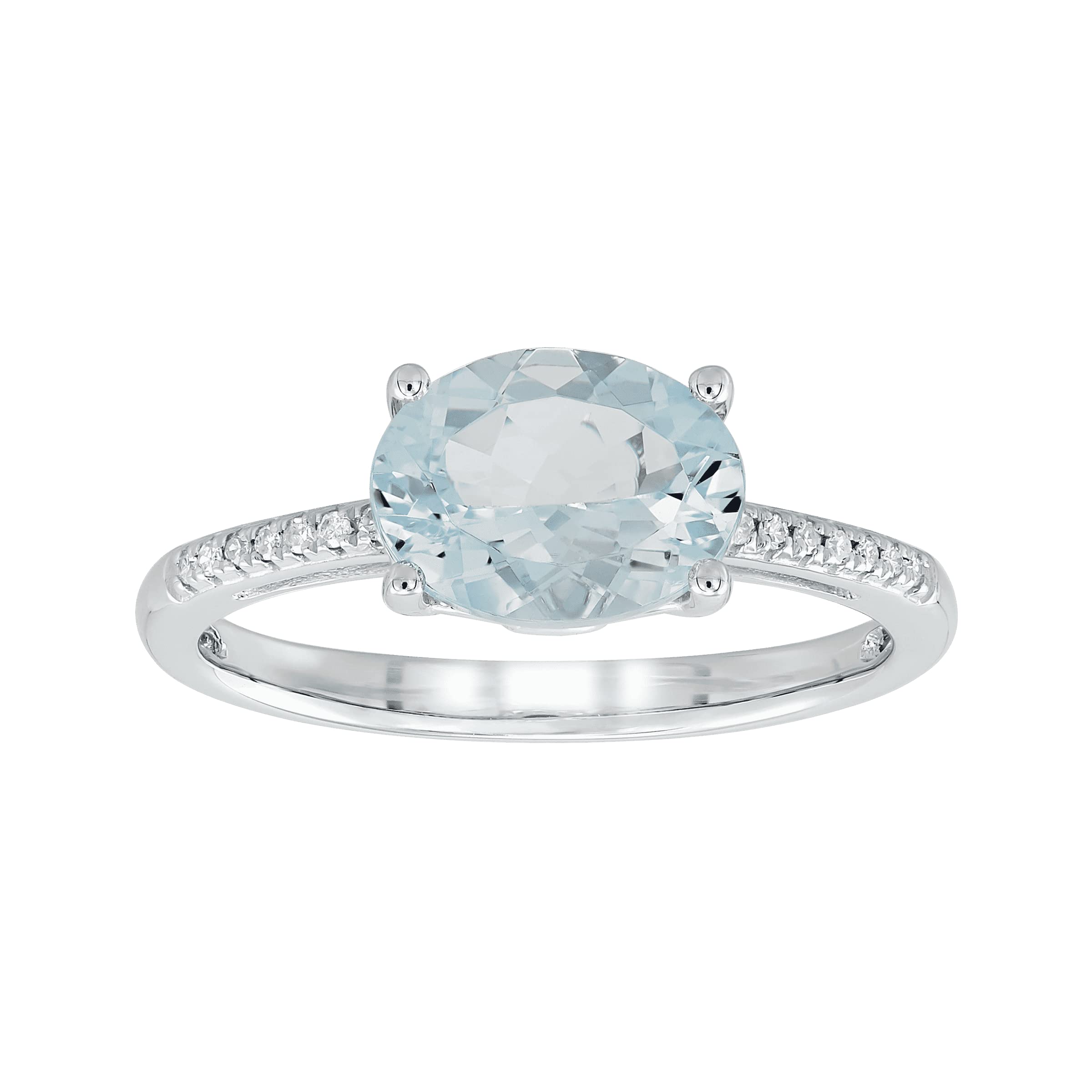 Welry Natural Oval Aquamarine Ring with Diamond Accents in 10K White Gold, Size 7, Size 7