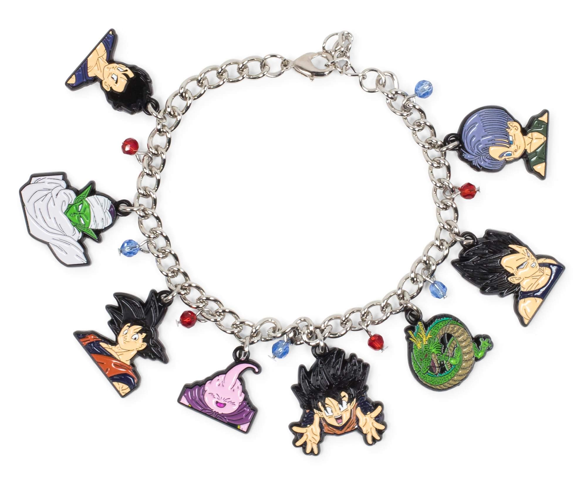 Toynk Dragon Ball Z Character 15-mm Silver-Toned Charm Bracelet | Includes 8 Unique Enamel Pendant Charms | Goku, Vegeta, Piccolo, And More | Fashionable Anime Manga Wrist Jewelry Accessories