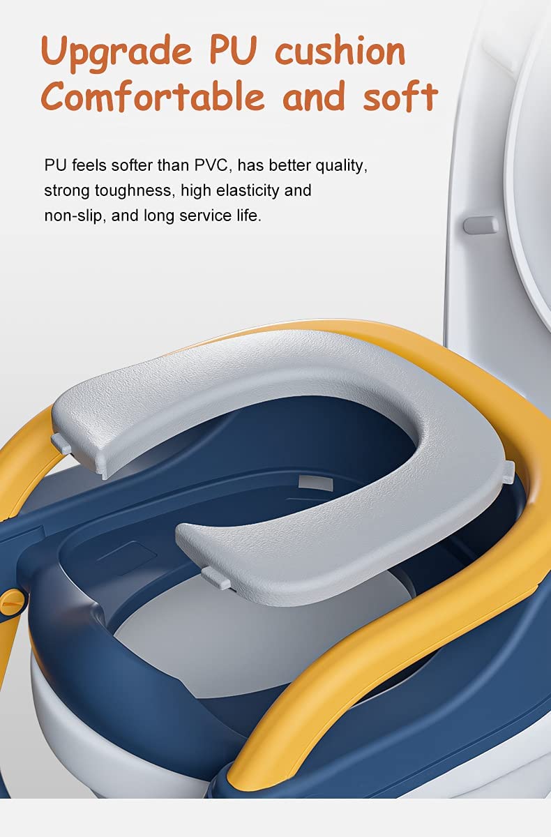 TOWRITE Foldable Toilet Training Potty Seat with Step Stool and Handles for Boys and Girls - Non-Slip Safe PU Cushion (Green)