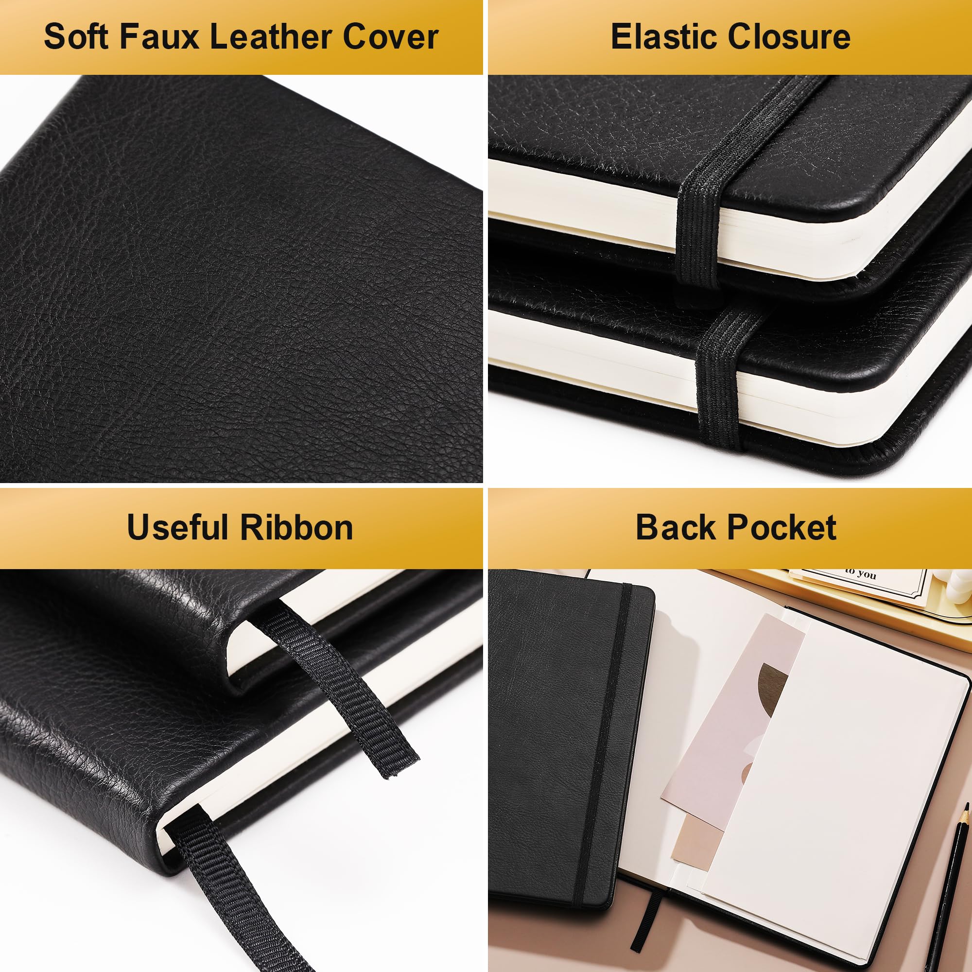 Ruled Notebook/Journal β Classic Notebook Journal for Women/Men, Faux Leather Notebooks for Work, Premium Thick Paper, Black, Hardcover, Lined (5.4 x 8.3)