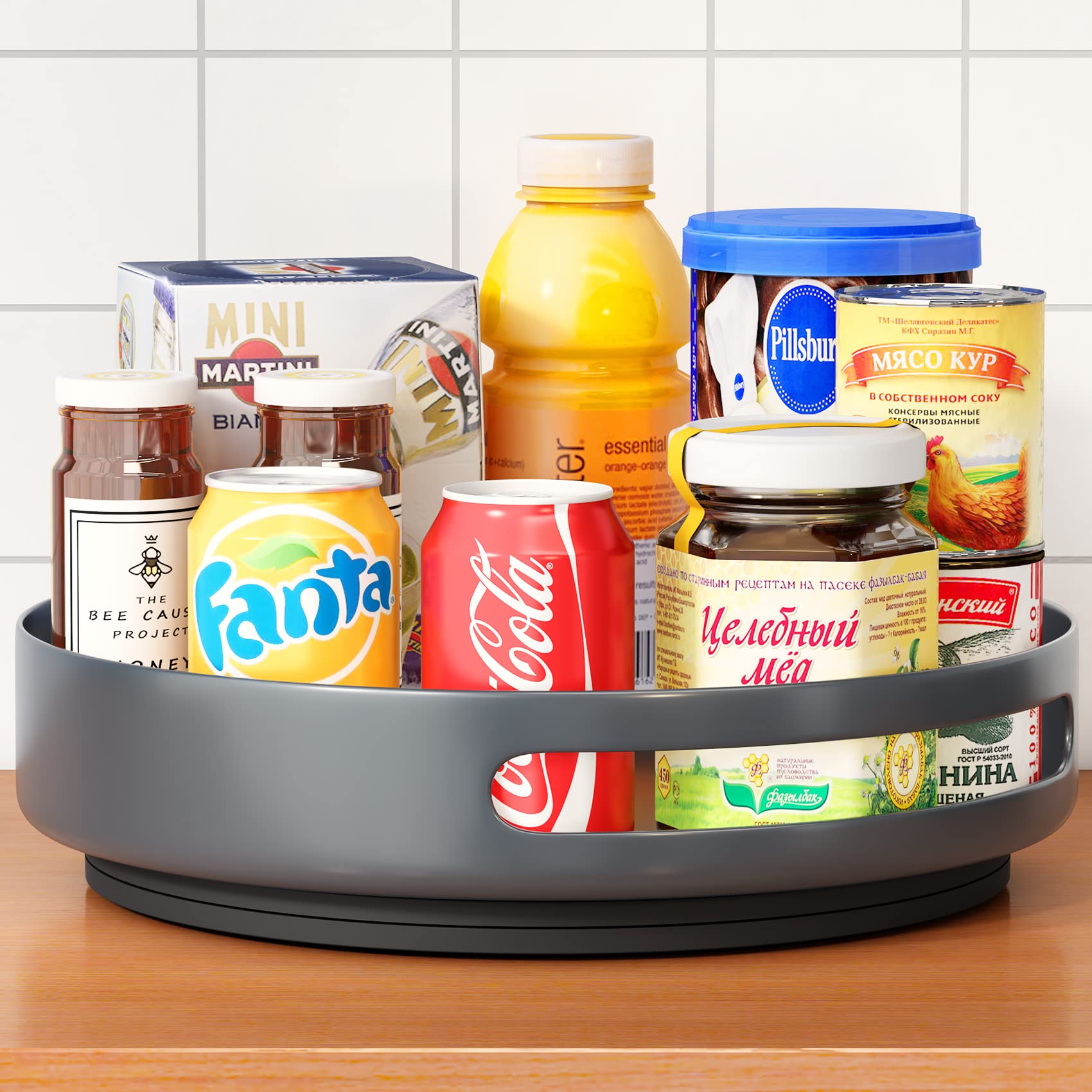 SNTD Lazy Susan Turntable Organizer Metal Steel Rotating Spice Rack for Cabinet Pantry Kitchen Countertop Refrigerator Cupboard (9 inches-Black 9'')