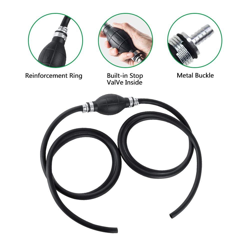 Siphon Pump, Manual Car Fuel Transfer Pump with Fixed Clamp Hose, Portable Anti-corrosion Rubber Hoses 6.3 Feet Manual Siphon Pump, Liquid Siphon Pump for Gasoline Diesel Liquid Water Fish Tank