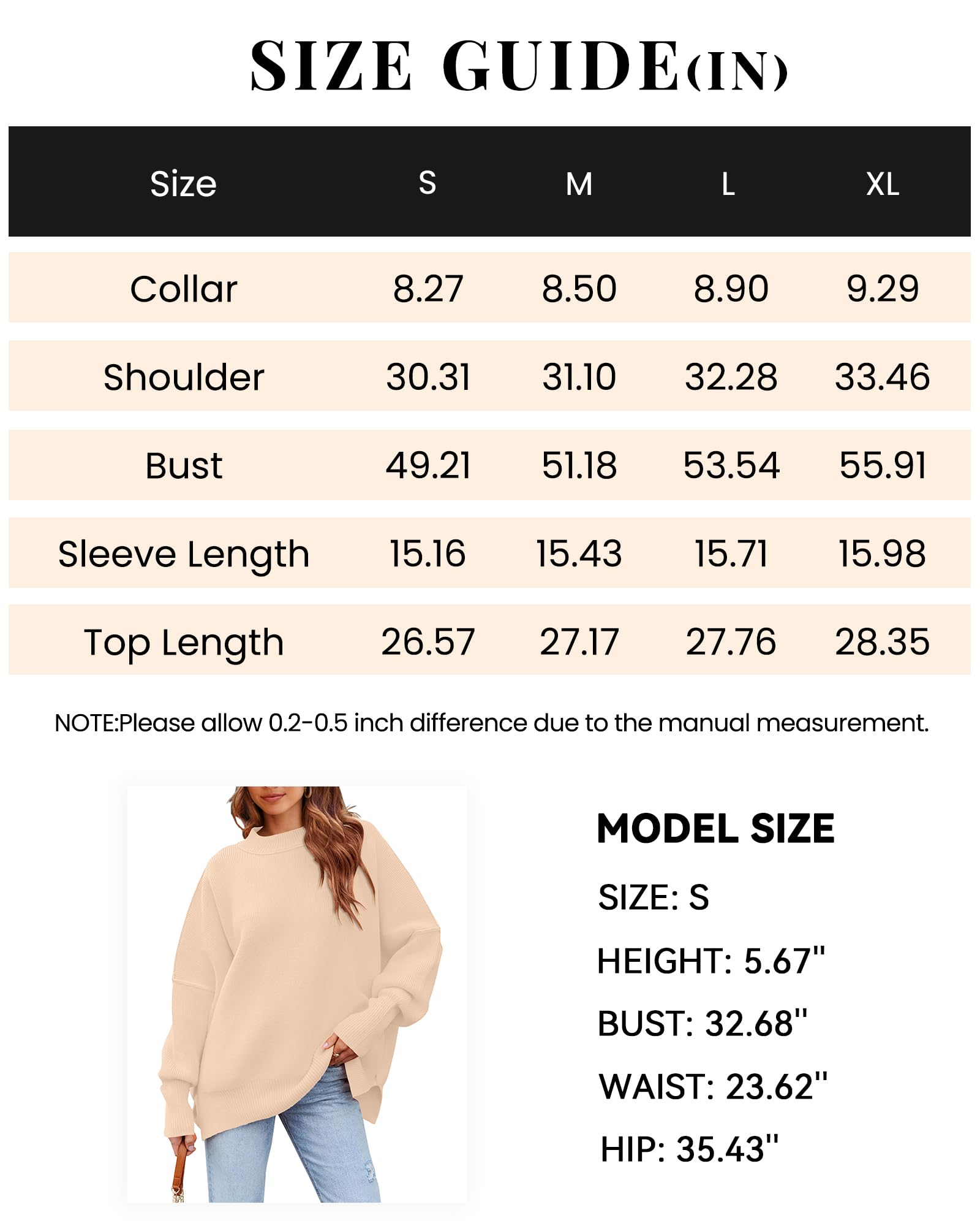 PRETTYGARDEN Women's Oversized Sweater 2024 Casual Fall Crewneck Long Sleeve Loose Side Slit Ribbed Knit Pullover Tops(Solid Beige,Medium)