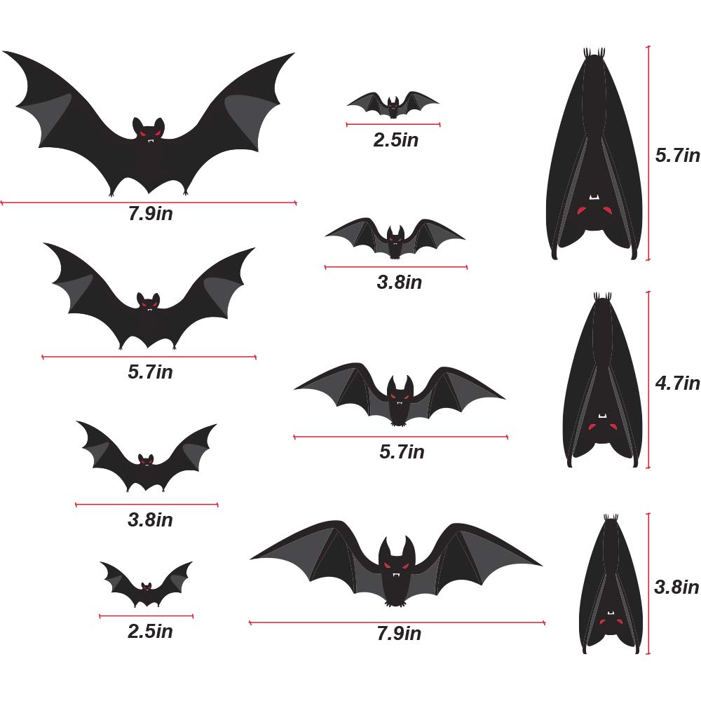 TMCCE 107 Piece Halloween Party Decorations Black Bats Spiders Glass Window Clings Decals Stickers for Halloween Party Supplies Favor