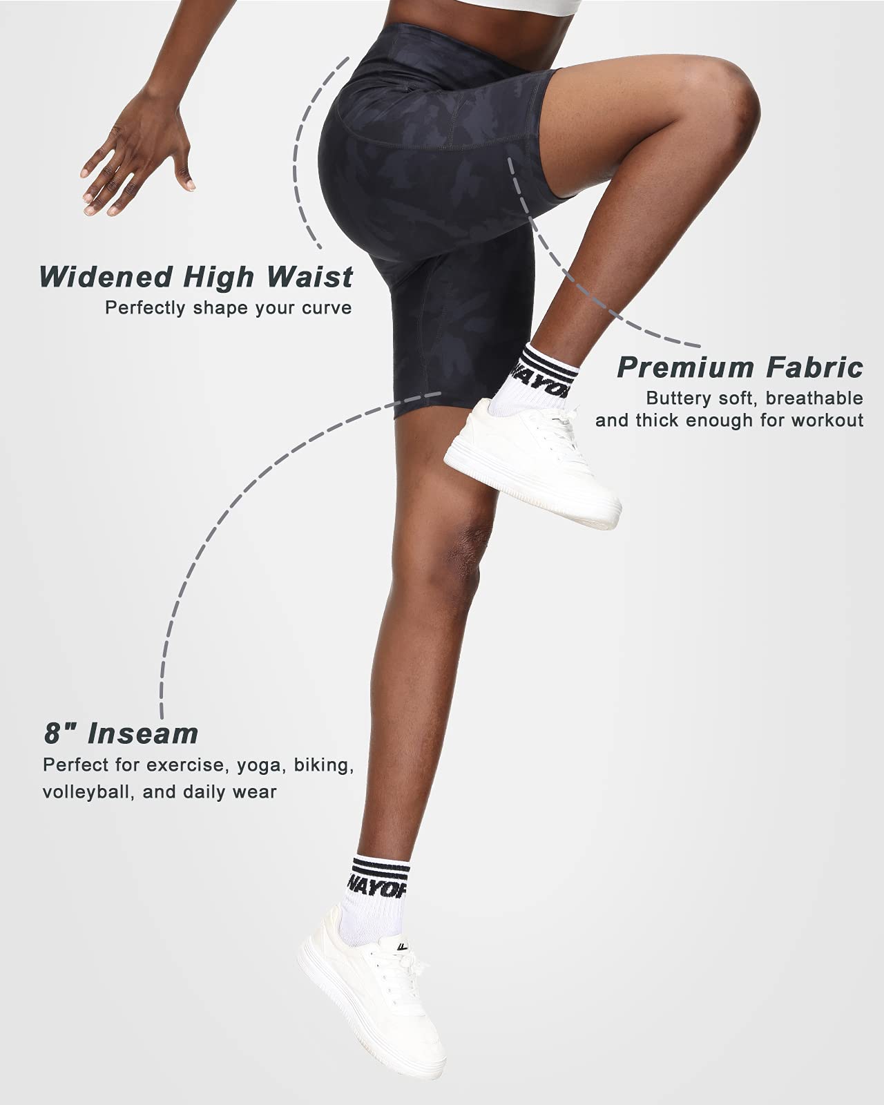 Youthor Workout Biker Shorts Women - 8" Womens Athletic High Waisted Yoga Shorts