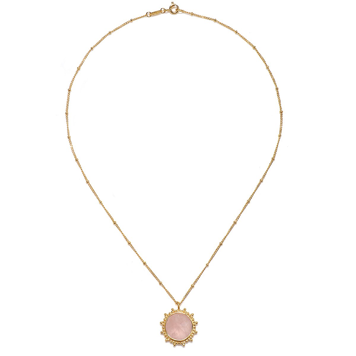 Satya Jewelry 18K Yellow Gold Plated Rose Quartz Sunburst Women's Necklace, 18"