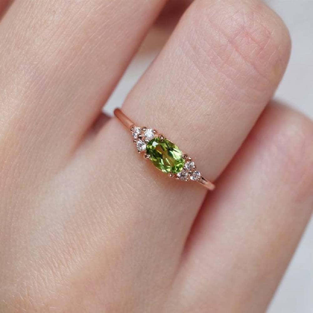 ZJQZBSS 18-Karat Rose Gold Sparkly Olive Green Crystal Diamond Ring Cubic Zirconia Ring CZ Diamond Multi-Row Ring Eternal Engagement Wedding Ring for Women (Size 6)