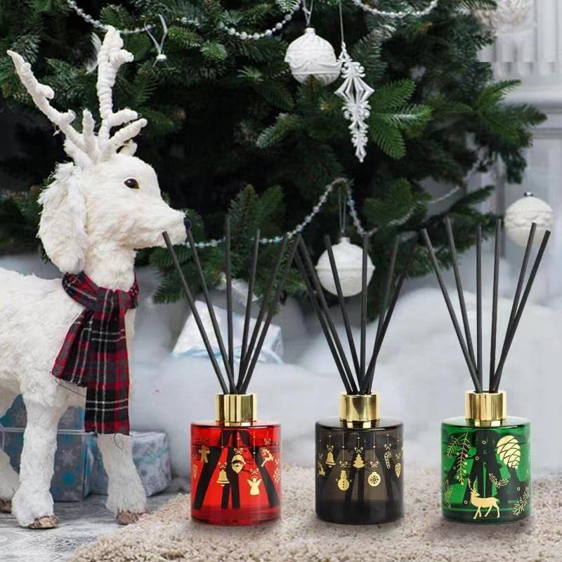 Reed Diffuser Set, Pine Tree Scented,8 Scent Diffuser Sticks with Christmas Bottle Design,Home Decor Bedroom Living Room Bathroom Office