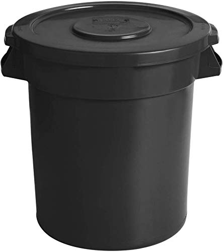 PRO&Family 41 Qt. 10 Gallon 38 Liters Black Round Commercial Trash Can and Lid. Kitchen Garbage Can Recycle Bin Trash Can Outdoor