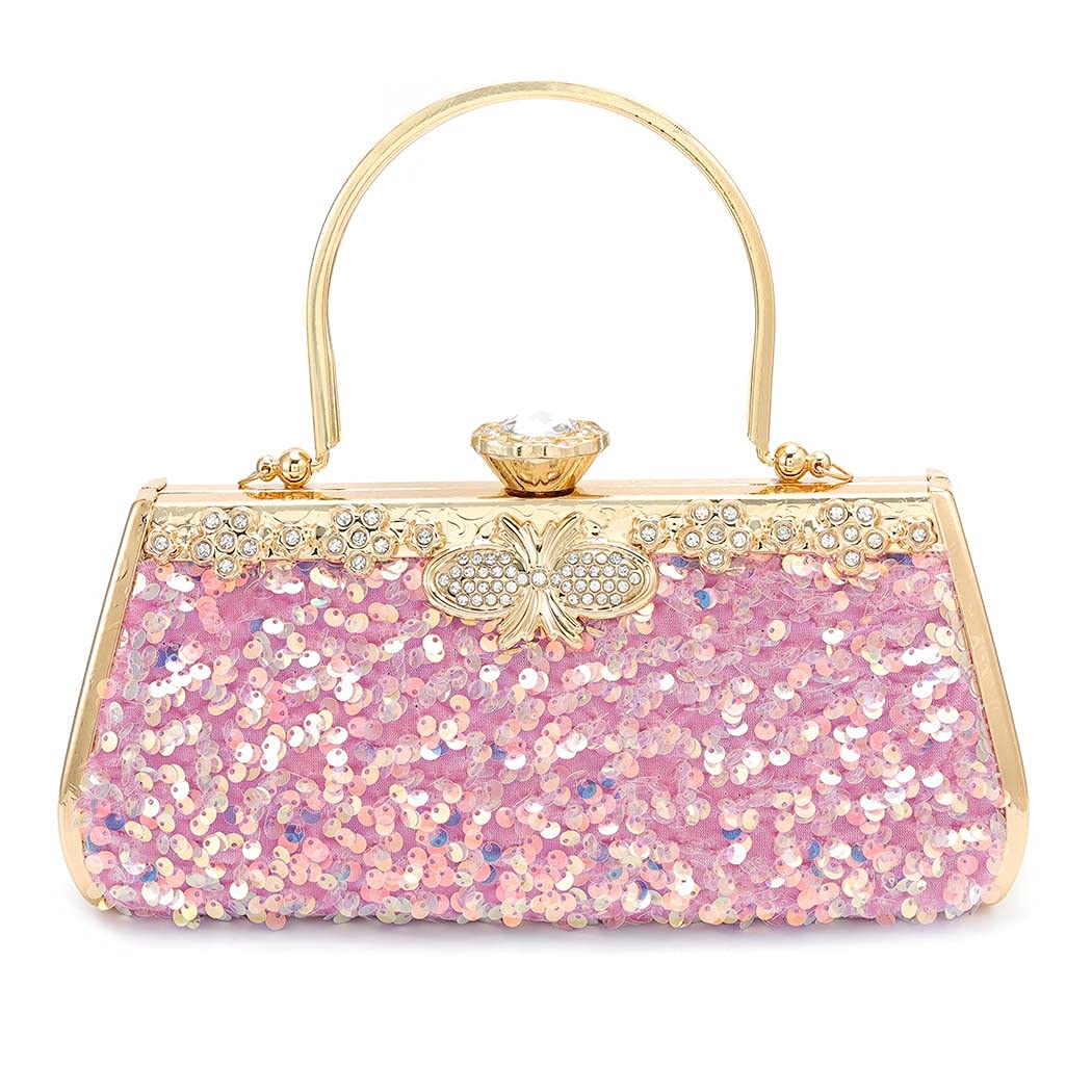 Yokawe Women's Sequin Clutch Purse Glitter Bride Evening Bag Wedding Party Prom Handbag Detachable Chain Shoulder Bags (Pink)