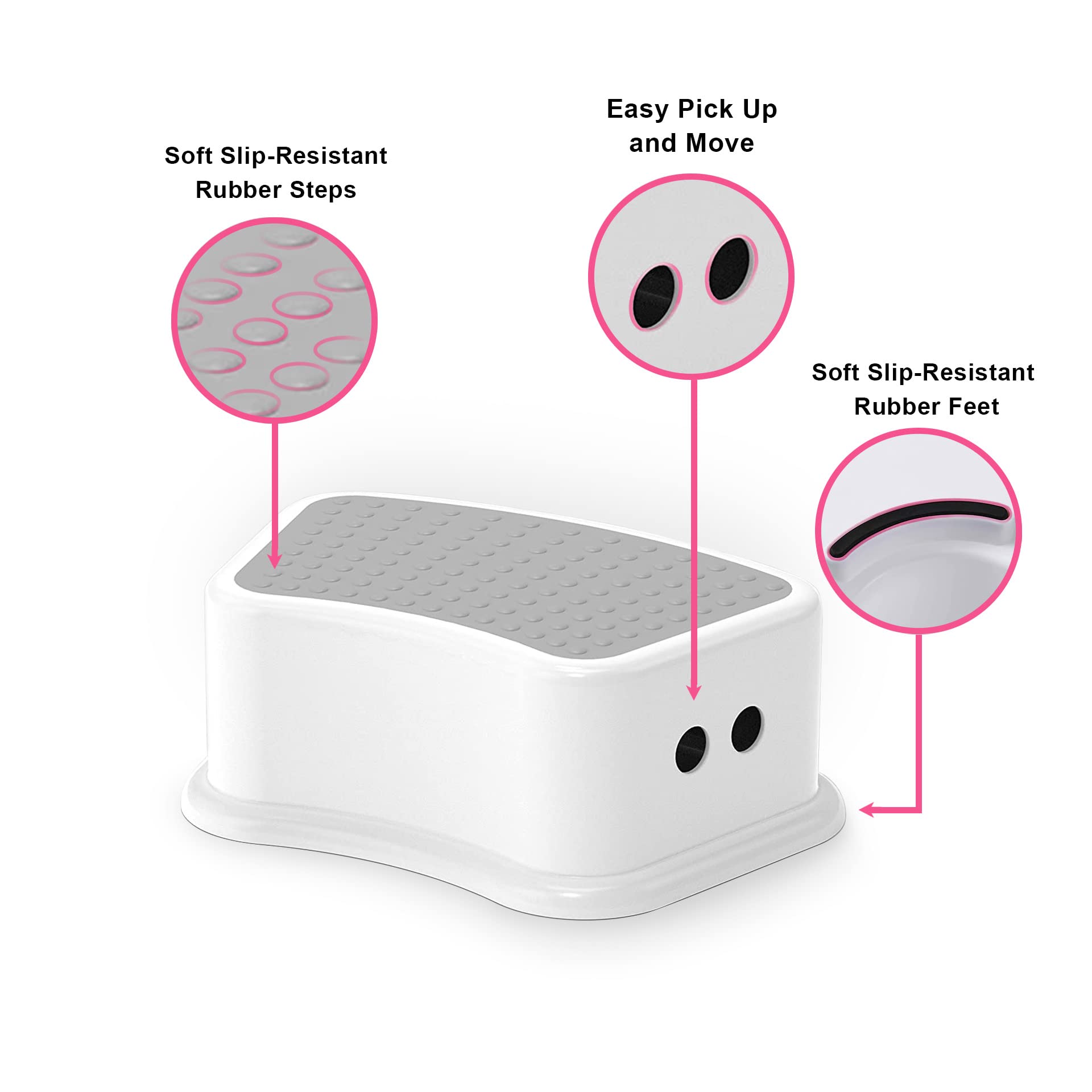 UNCLE WU 2 Pack Kids Step Stool - Toddler Step Up Stool for Kitchen - Bathroom Safety Bottom as Potty Training Stool - Slip-Resistant Surface1 Step Stool for Kids/Adult (Gray White)