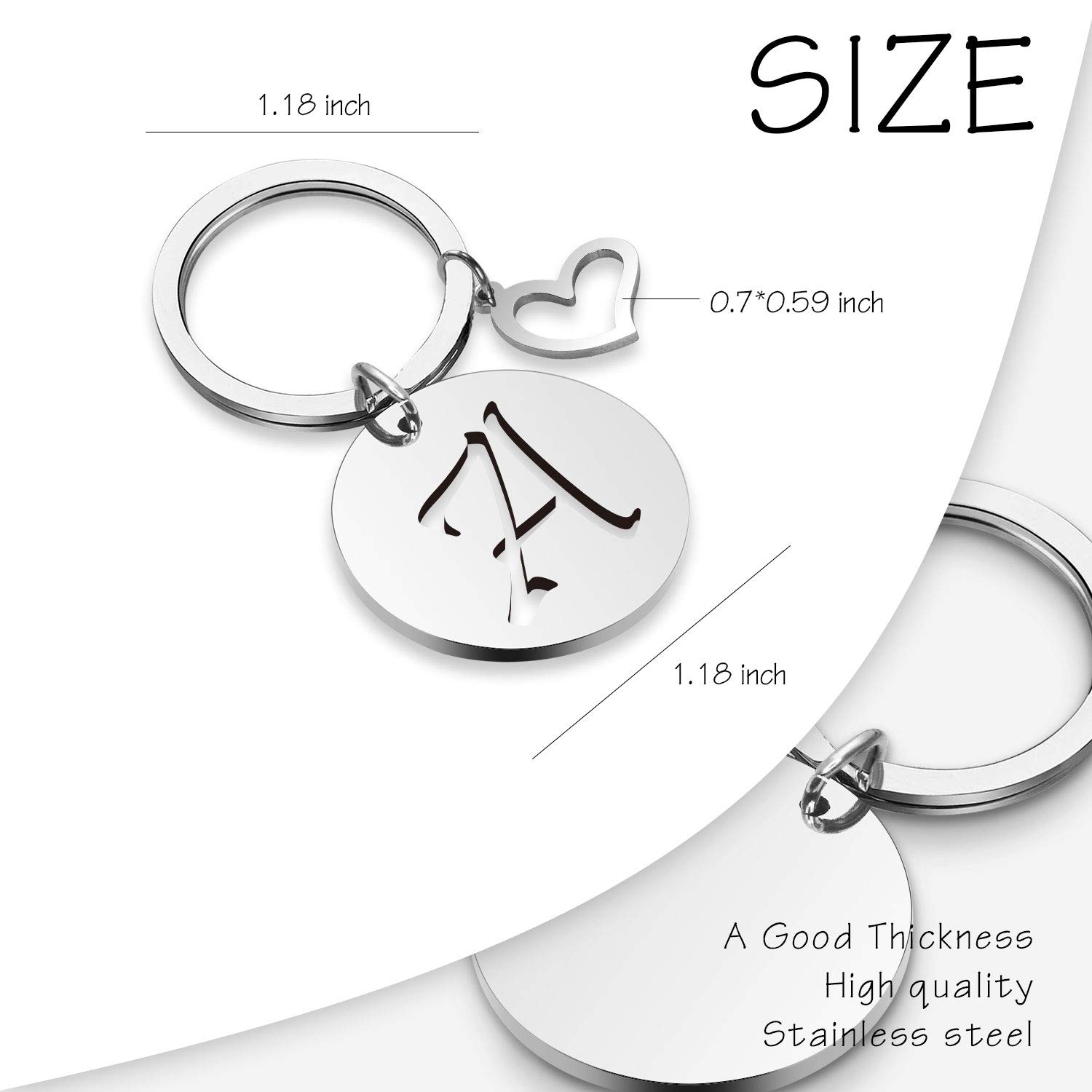 WENATA Initial Charm Keychain Letters Keychain Name Keychain Memory Keychain Initial Keyring Inspirational Jewelry Gifts for her (Initial A KR)