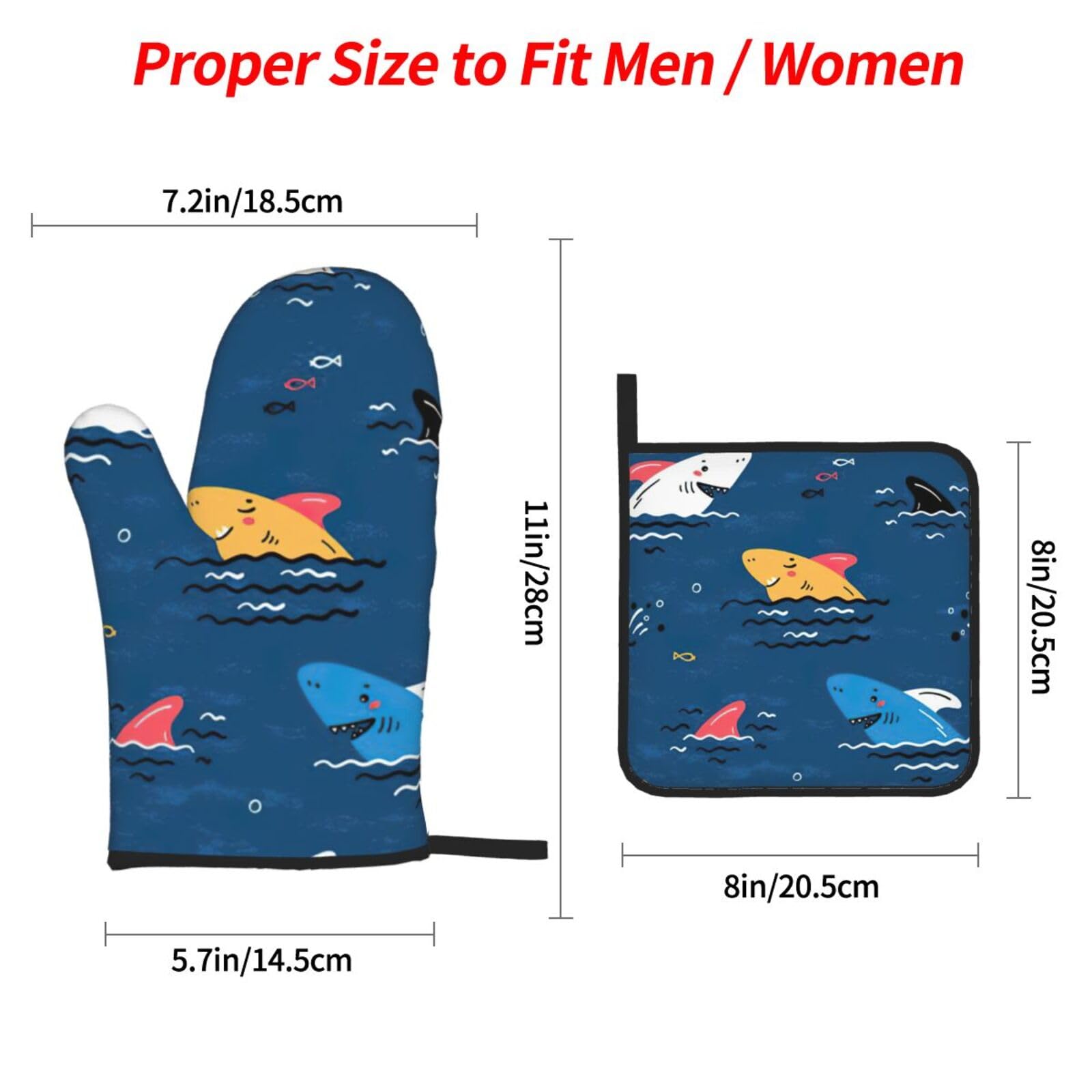 Shark Kitchen Baking 4-Piece Set–Heat Resistant Oven Mitts and Pot Holders Kitchen Hot Pads