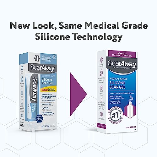 ScarAway Silicone Scar Gel, Helps Improve Size, Color & Texture of Hypertrophic & Keloid Scars from Injury, Burns & Surgery, Water Resistant, 10g (0.35 Oz)