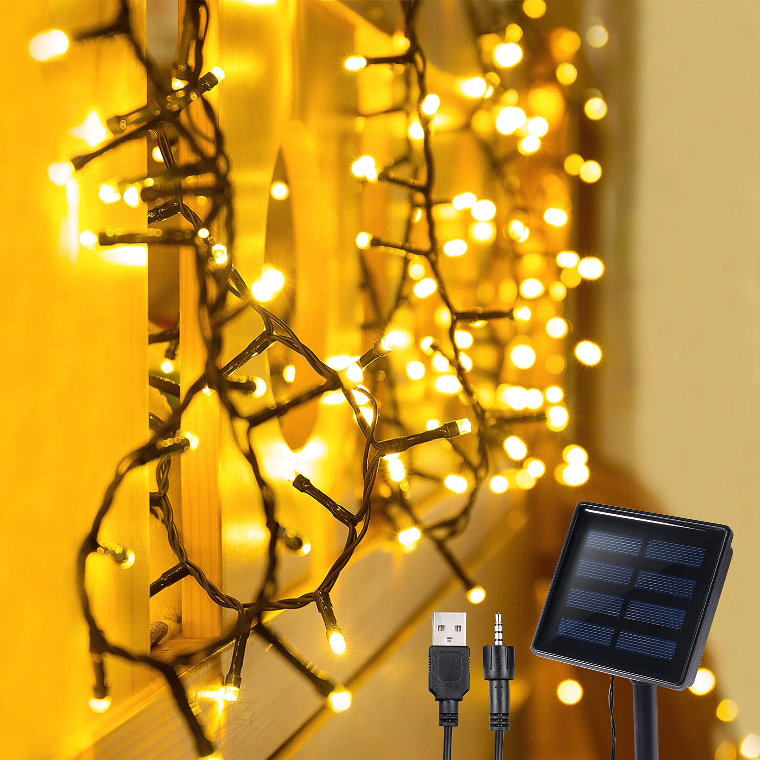 Solar String Lights Outdoor - 72 Ft 200 LED Twinkle Mini Tree Lights Waterproof Solar Powered for Patio Outside Xmas Christmas Halloween - Blue, USB Rechargeable (72 Ft, Warm White)