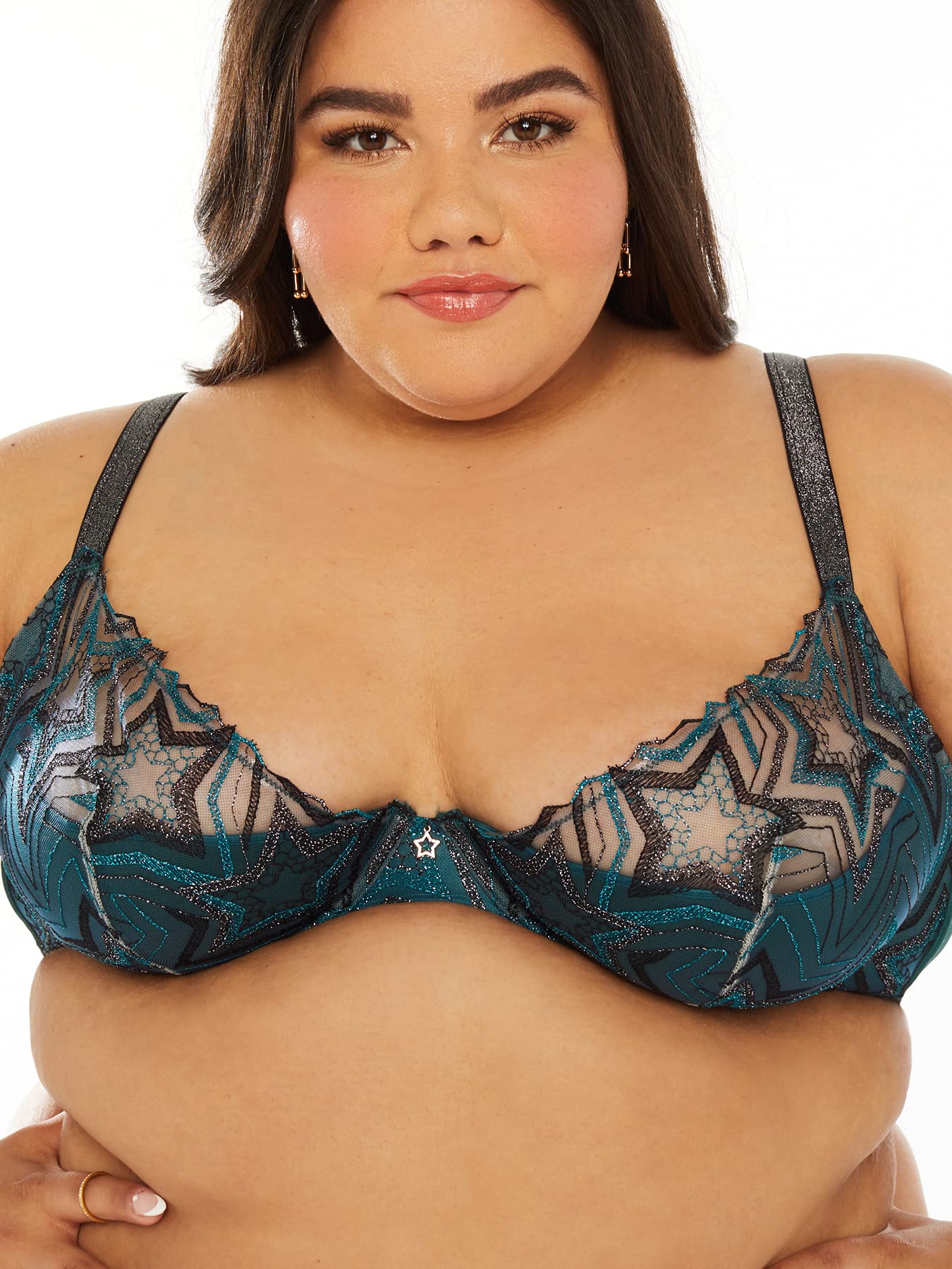 Savage X Fenty, Women's, Shining Star Embroidered Half Cup Plunge Bra, Wildflower Blue Starstruck Embroidery, 38B