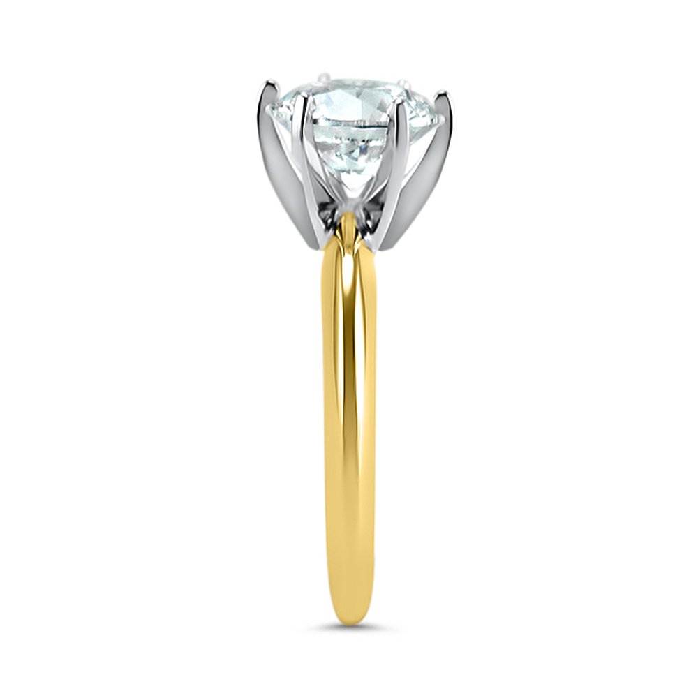 Solid 14K Yellow Gold Swarovski CZ Cubic Zirconia Engagement Ring 6 Prong 2 Carat Round (6.0)