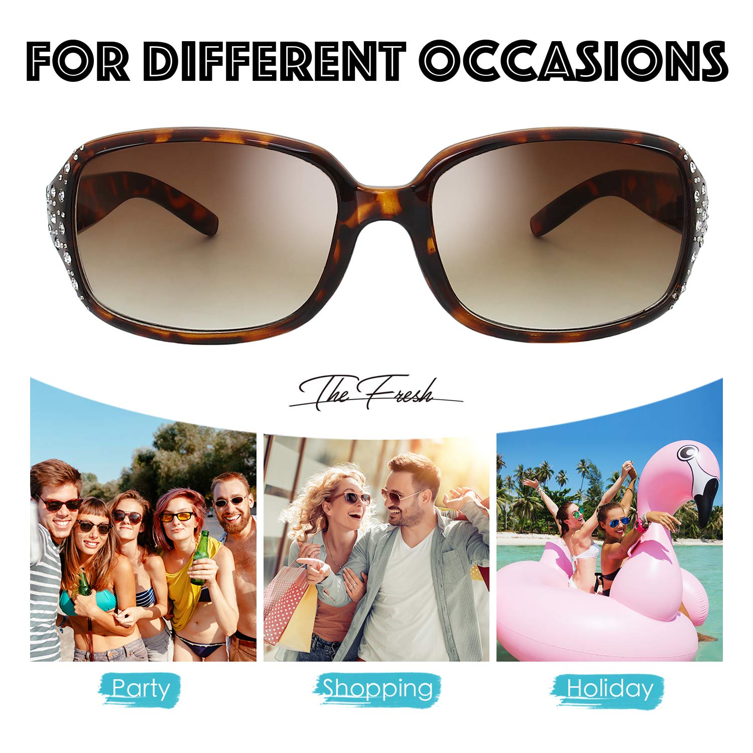 The Fresh Polarized Trendy Classic Women Hot Fashion Rhinestones Sunglasses - Exquisite Packaging (01-Black, Gradient Grey)