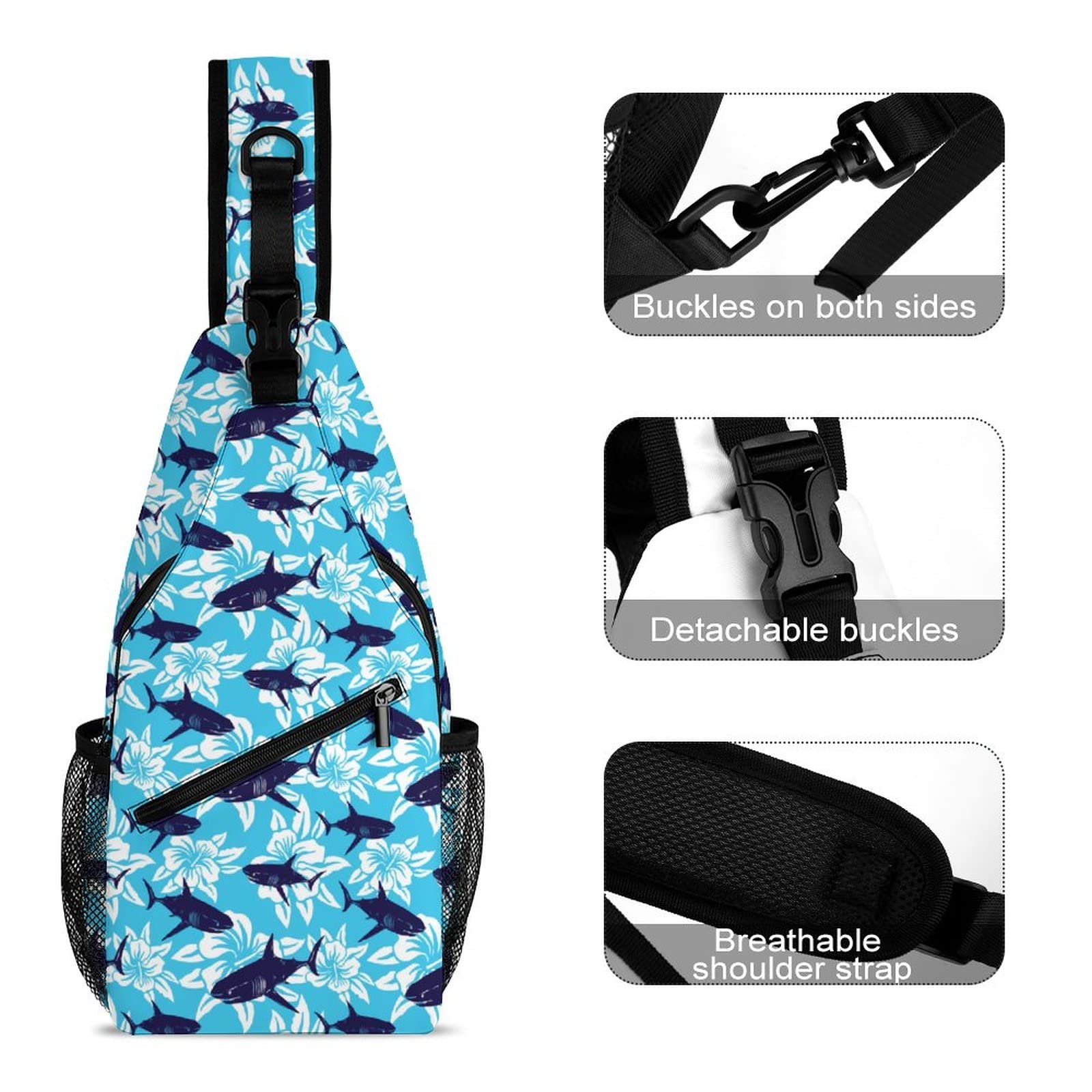VSOFMY Sling Bag for Men Women Crossbody Sling Backpack for Travel Hiking Daypack Chest Bag Shark