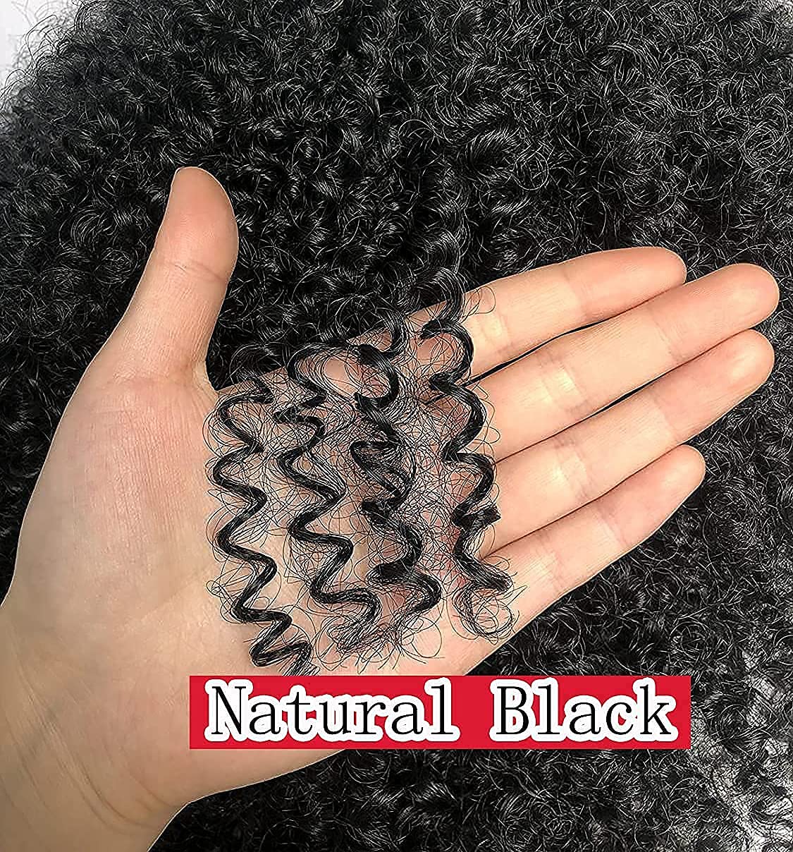 RunM Short Curly Afro Wig With Bangs for Black Women Kinky Curly Hair Wig Afro Synthetic Full Wigs（Black）