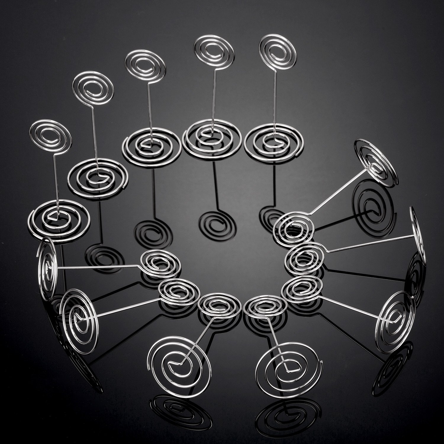 Shappy 12 Pack Table Number Card Holders Photo Holder Stands Place Paper Menu Clips, Circle Shape (Silver)