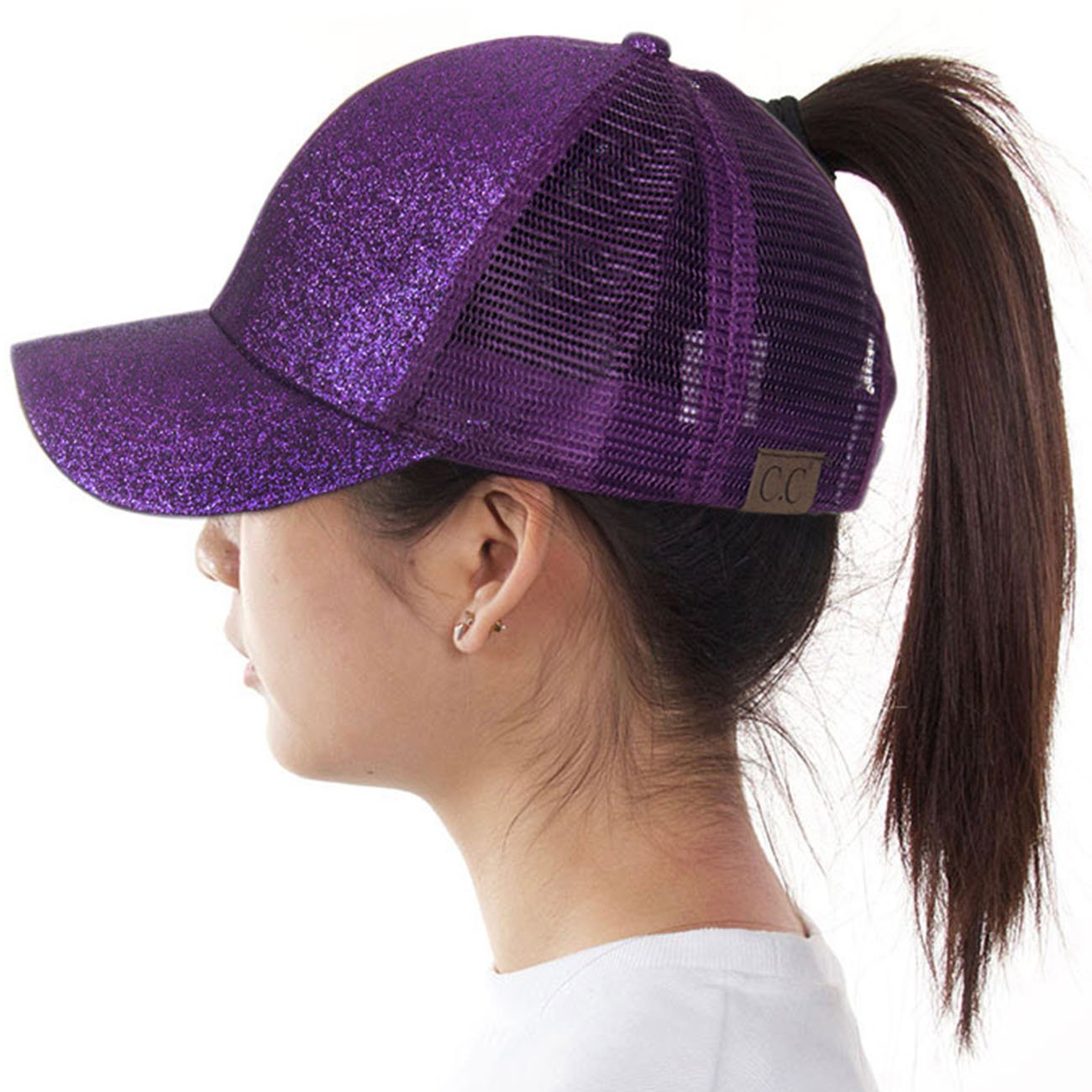 ScarvesMe Glitter Messy High Buns Trucker Ponycap Ponytail Baseball Adjustable Cap for Women Girl Purple