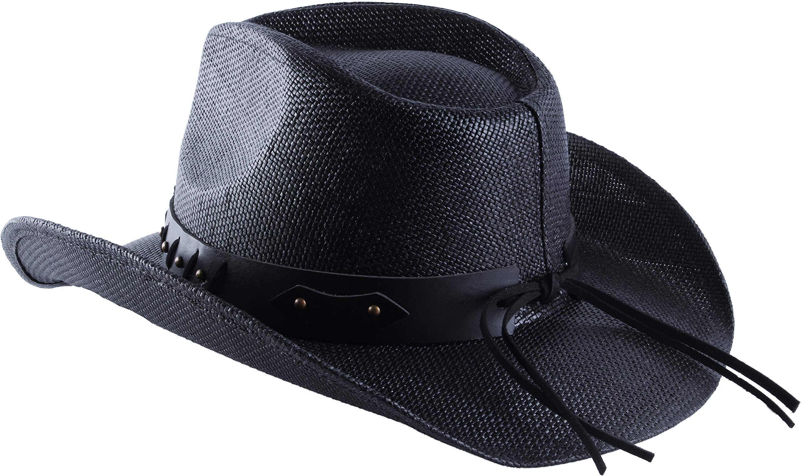 Western Outback Cowboy Hat Men's Women's Style Straw Felt Canvas (Black Bull)