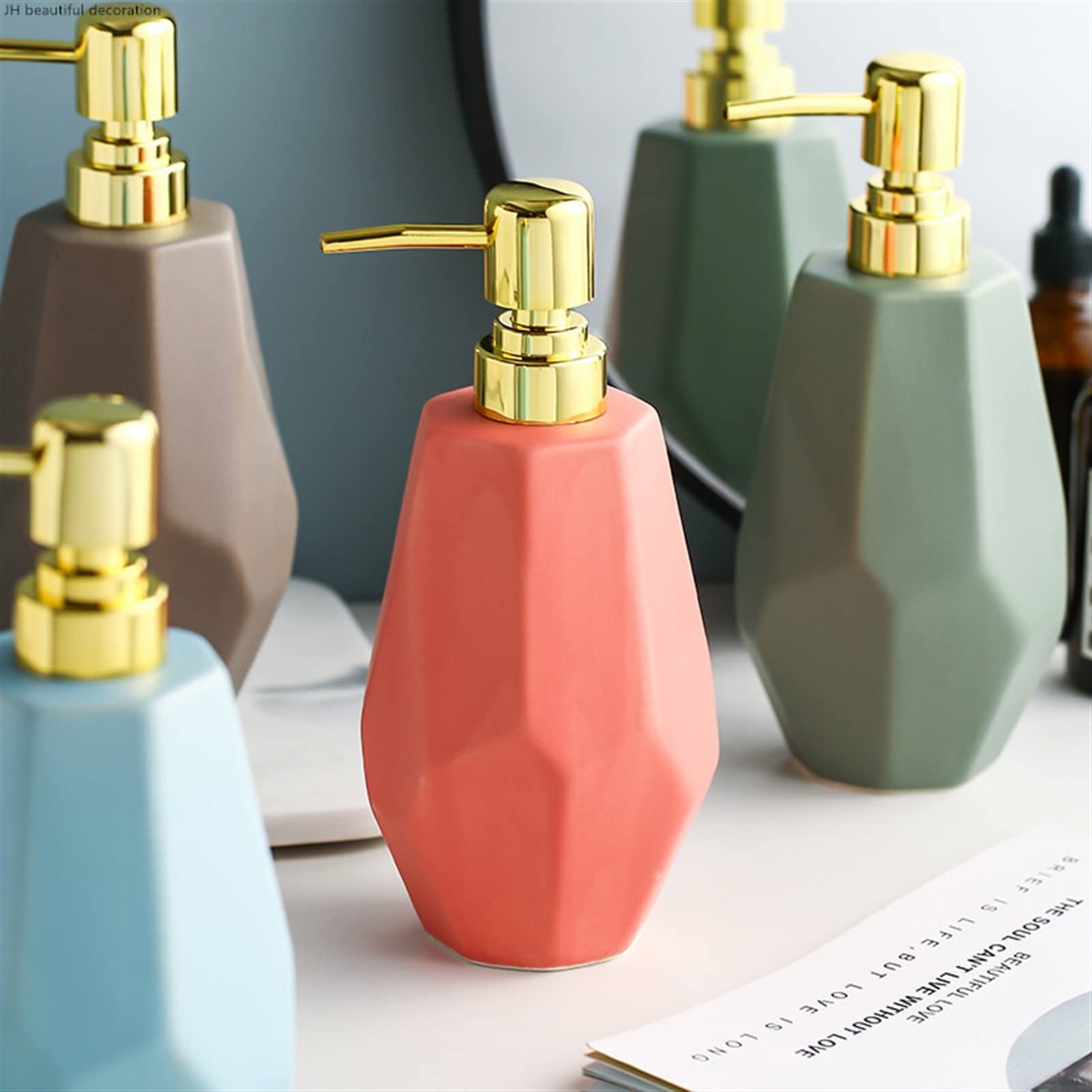 Soap Dispenser Ceramic Soap Dispenser Bathroom Decoration Toothbrush Holder Soap Box ABS Pump Head Lotion Bottle Toothbrush Cup Toothpaste Dispenser Tray Set Bathroom Soap Dispenser ( Color : 6pcs-bro
