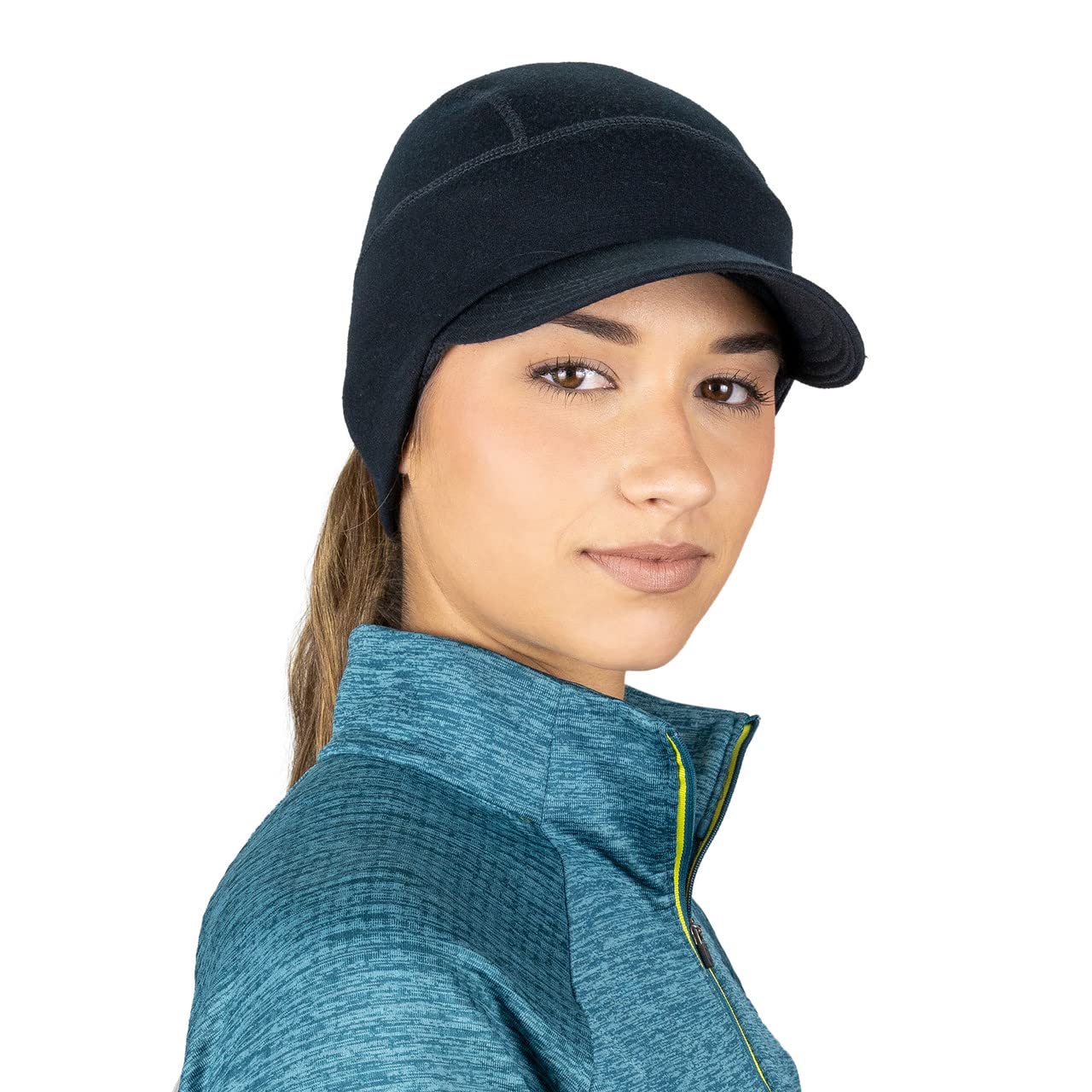 TrailHeads Women’s Ponytail Hat | Merino Wool Hat | Visor Hat | Lightweight Runner’s Hat - Black